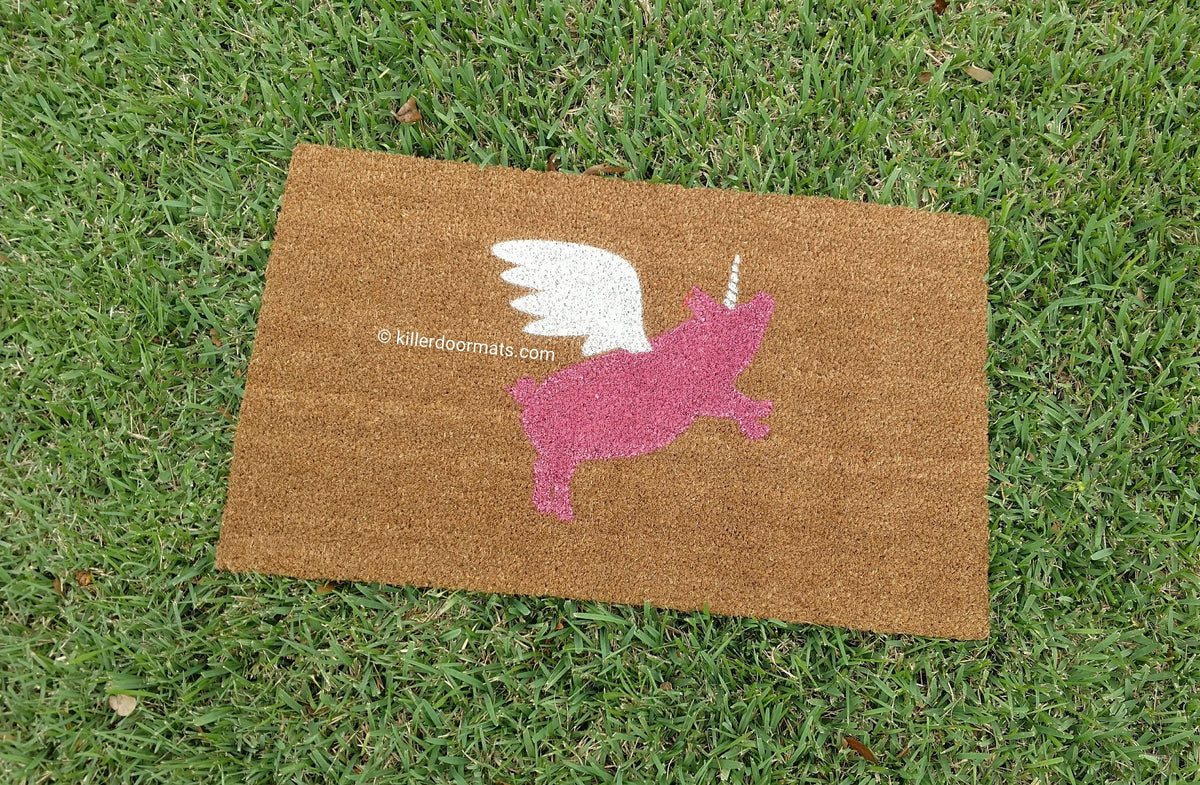Flying Unipig Custom Cute Pig with Wings Welcome Door Mat ...
